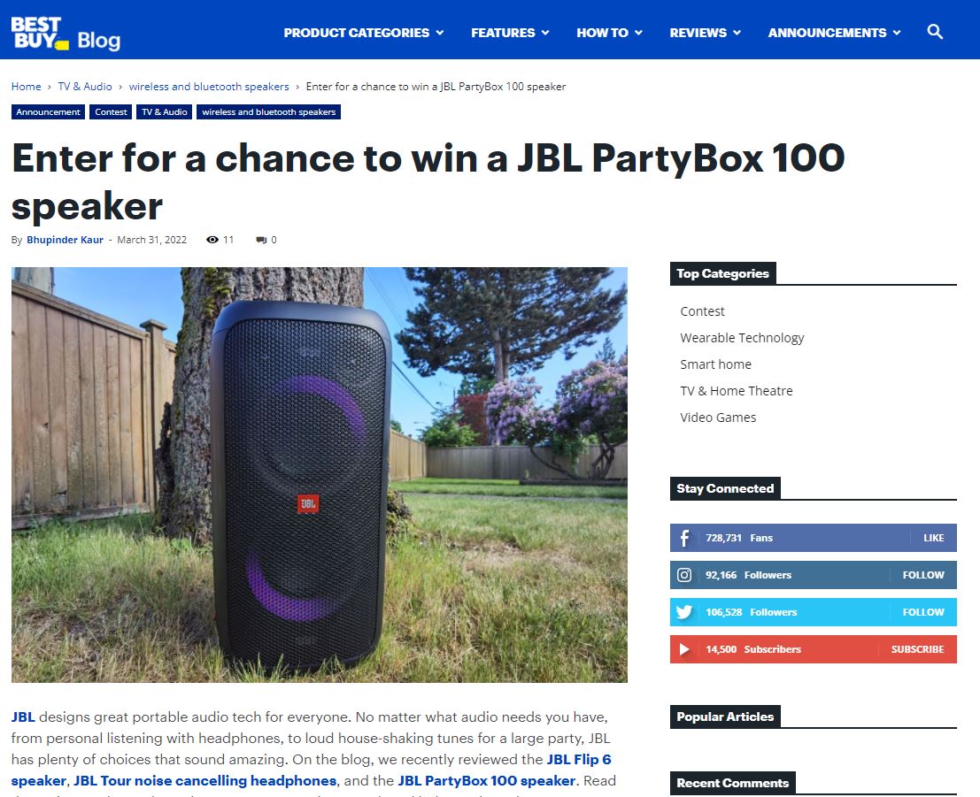 Enter for a chance to win a JBL PartyBox 100 speaker | Best Buy Blog